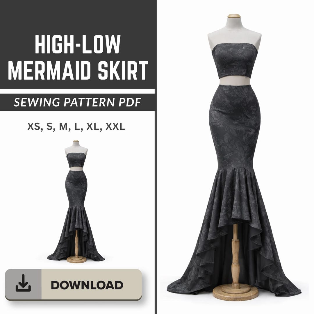 High Low Mermaid Skirt Co Ord Sewing Pattern PDF | Digital Download - Etsy