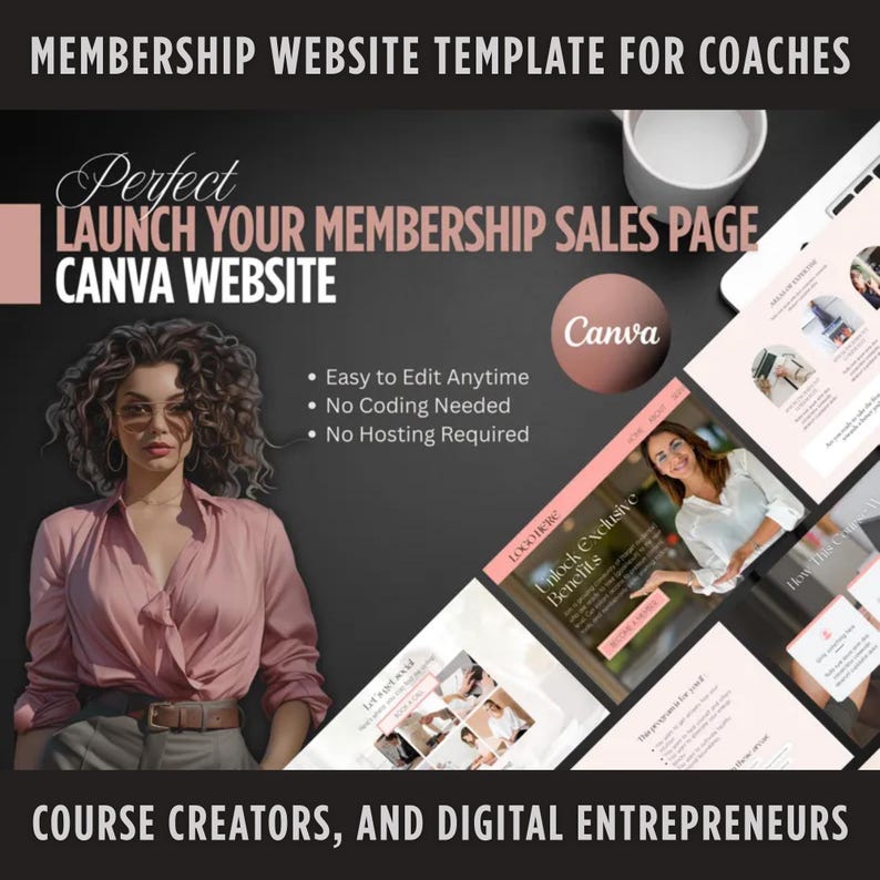 Canva Membership Website Template | Subscription Sales Page for Course ...