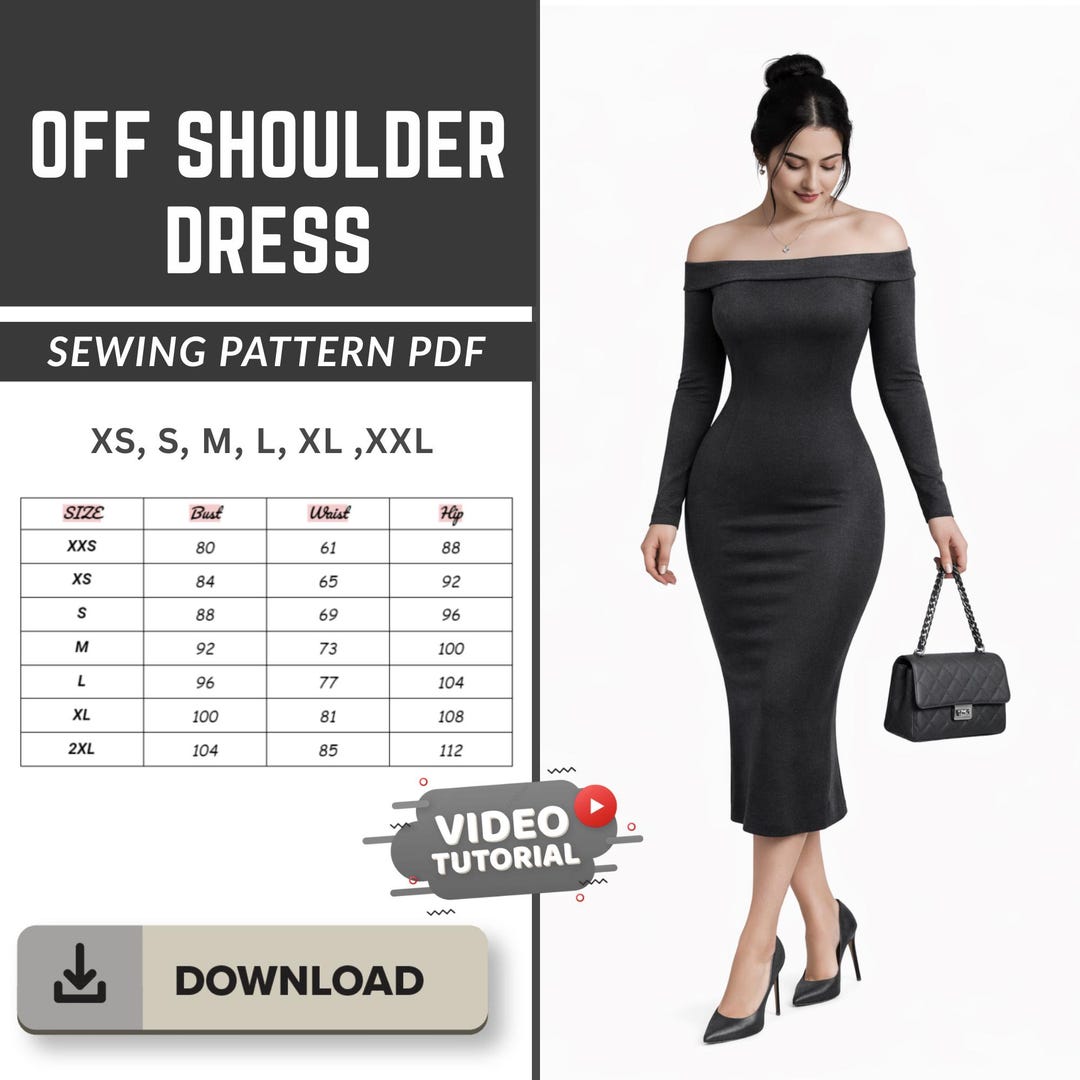 Off Shoulder Dress Sewing Pattern PDF | XS–XXL Beginner Easy | Digital ...