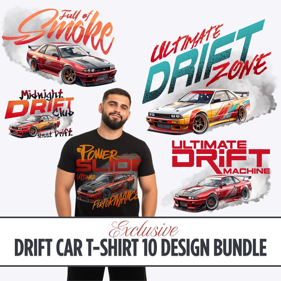 Drift Car T-shirt Design Bundle – 10 High-quality PNG Graphics for ...