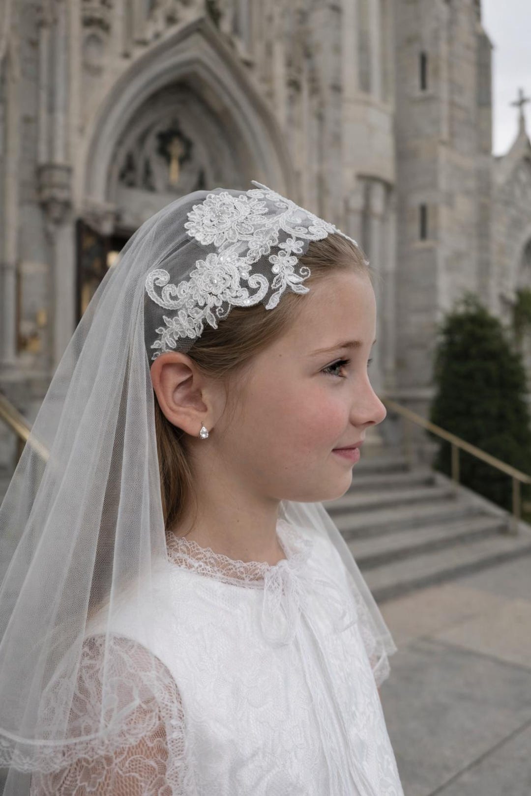 First Communion Lace Veil Headband | Catholic Church Veil | Tulle Head ...
