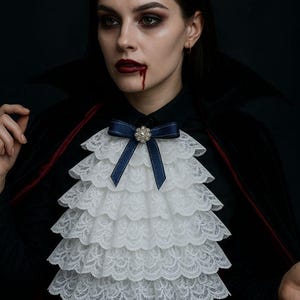 Victorian Vampire Lace Jabot for Women – Gothic White Ruffled Cravat ...