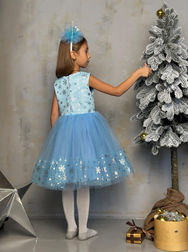 Frozen Snowflake Dress for Girls, Blue Tulle Winter Party Dress, Elsa ...