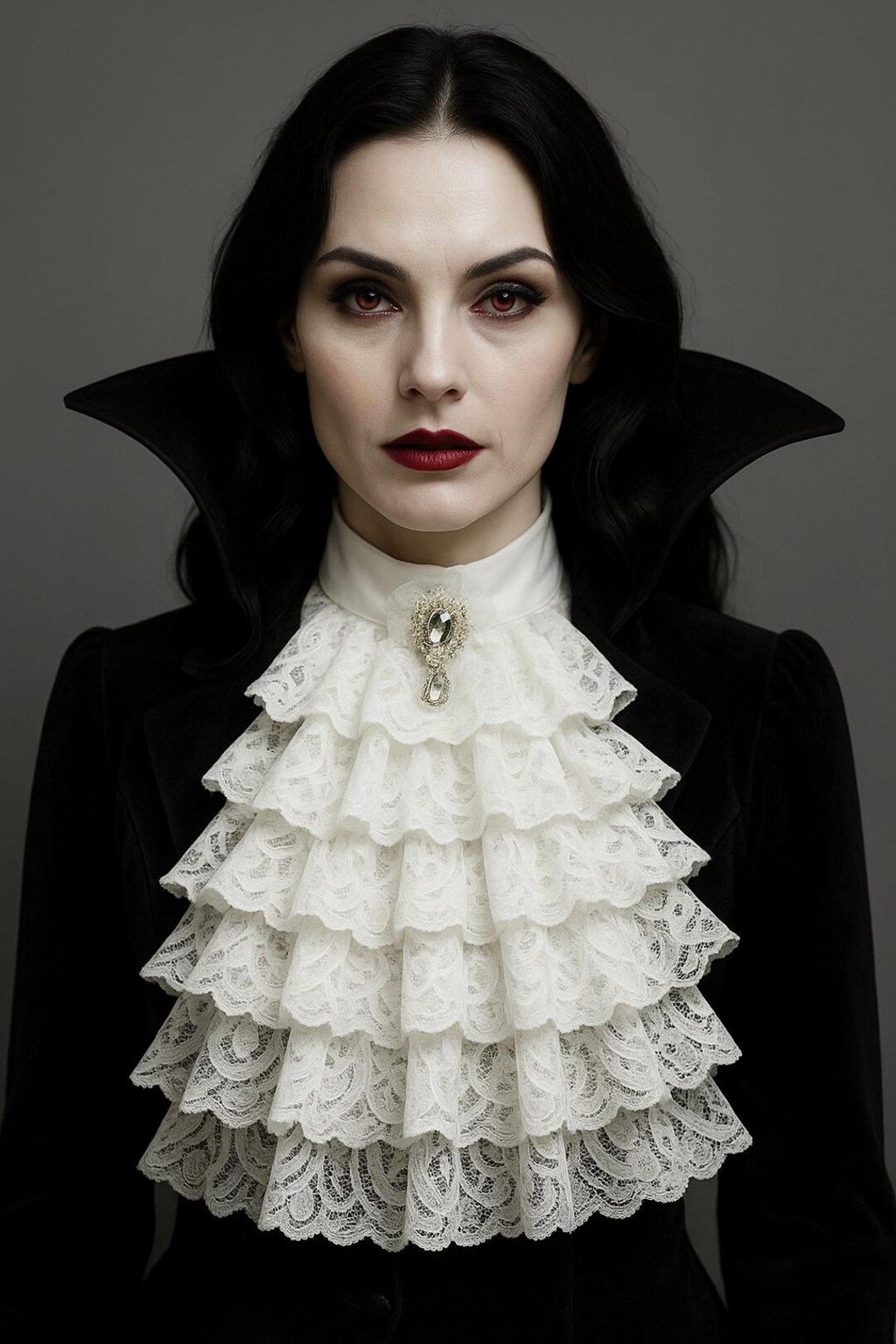 Victorian Vampire Lace Jabot for Women – Gothic White Ruffled Cravat ...