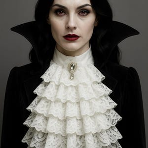 Victorian Vampire Lace Jabot for Women – Gothic White Ruffled Cravat ...
