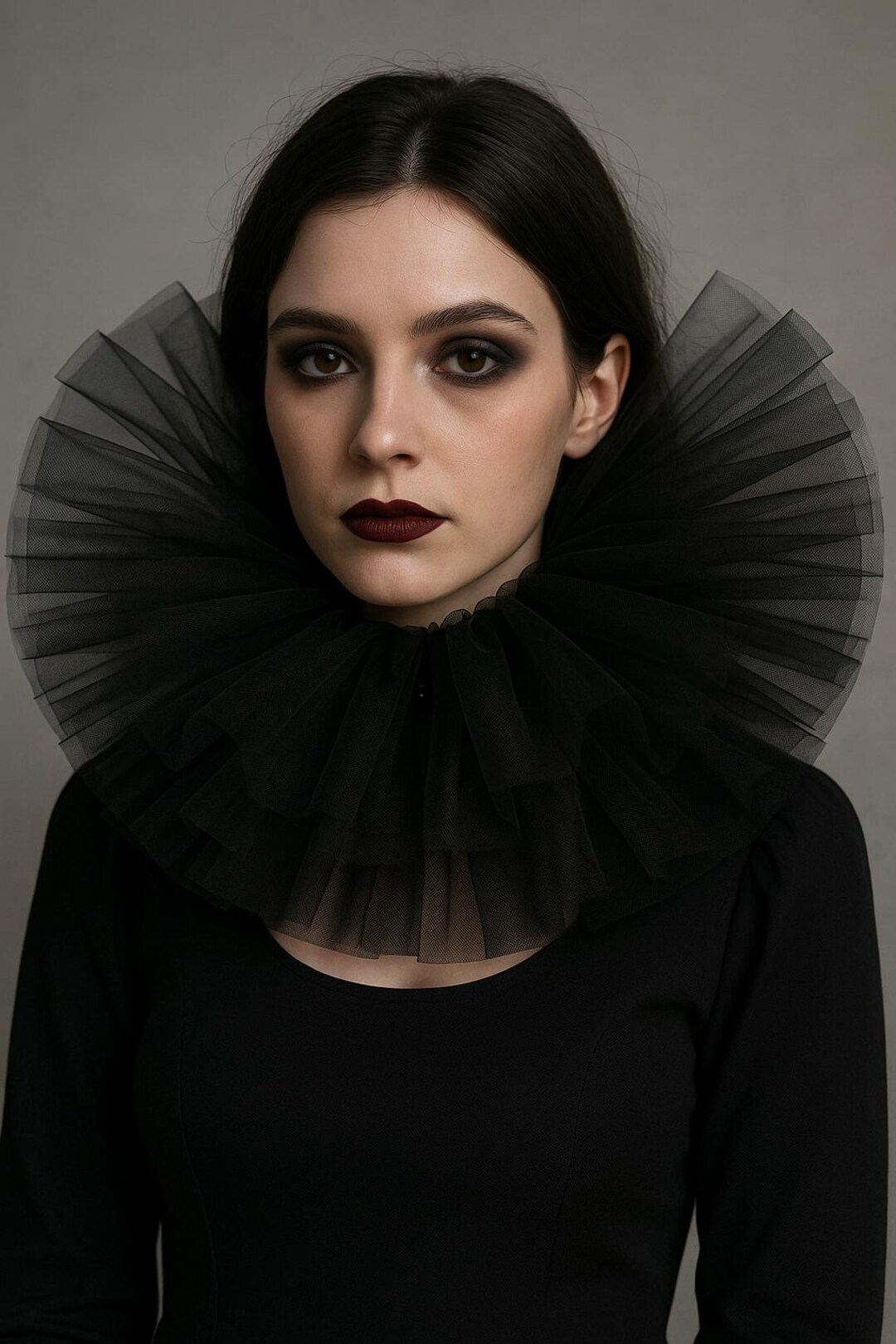 Gothic Black Tulle Ruff Collar – Halloween Costume Accessory, Dramatic ...