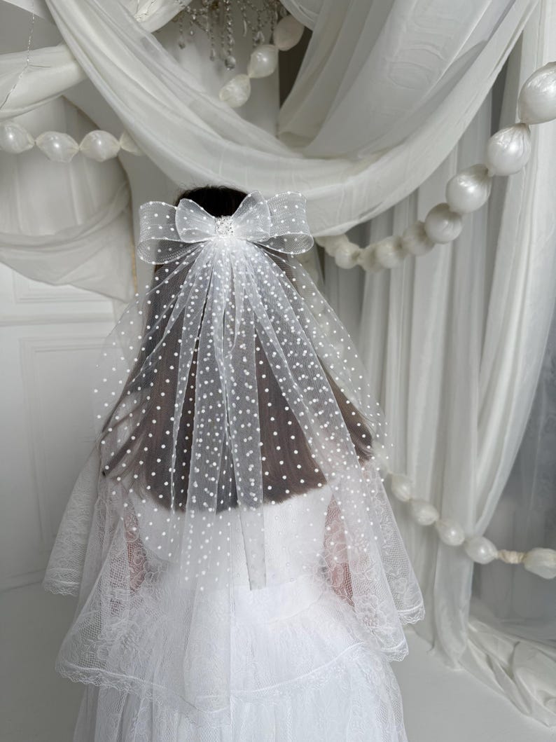 Designer Polka Dot Bow With Veil | Handmade First Communion Hair ...