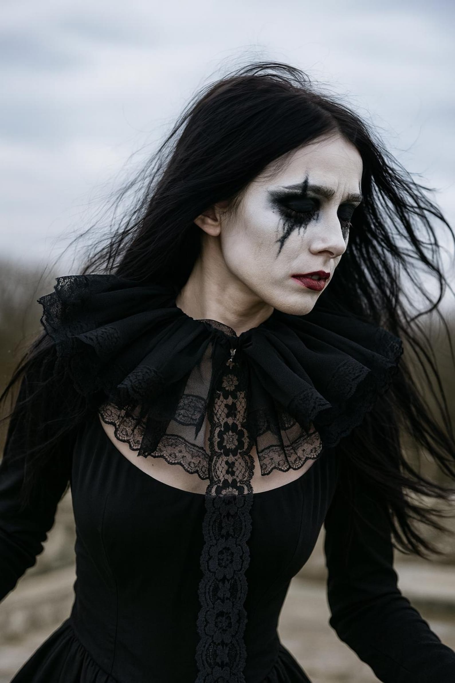 Black Lace Ruffled Collar – Halloween Costume Accessory, Dramatic Neck ...