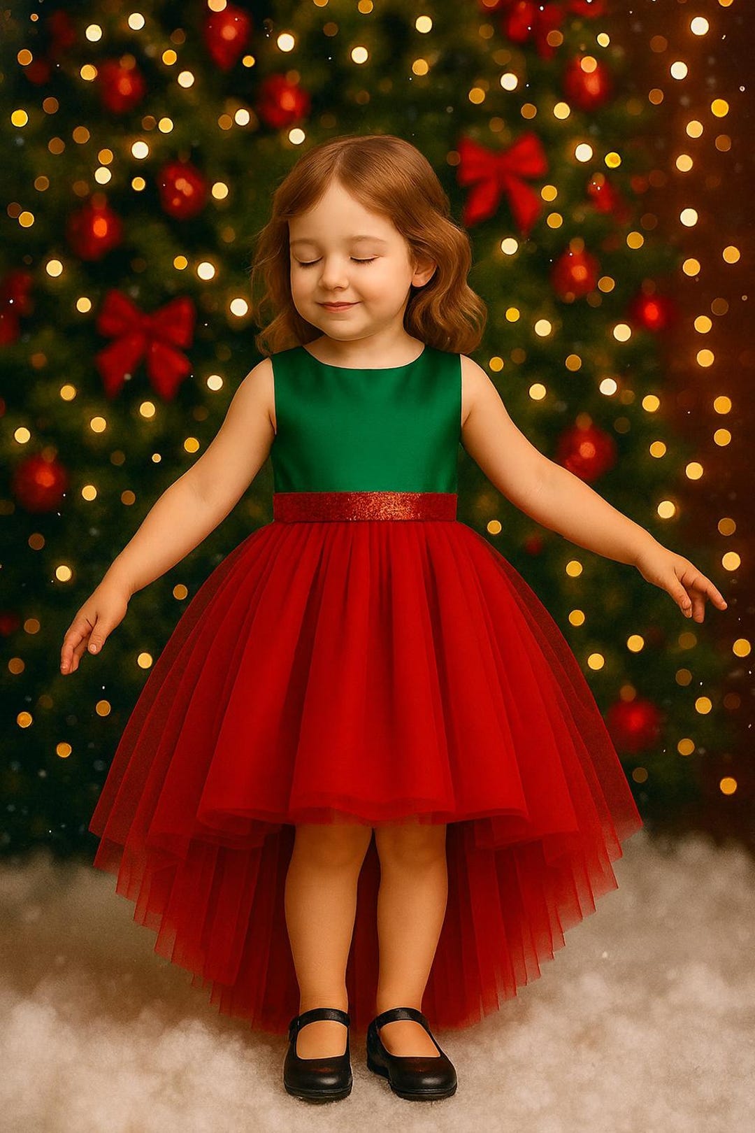 Christmas Dress for Girl – Green and Red Tulle High Low Holiday Party ...