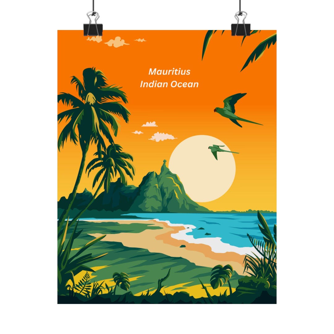 Mauritius Print Poster- Beach Wall Art Poster. Tropical Island Poster ...