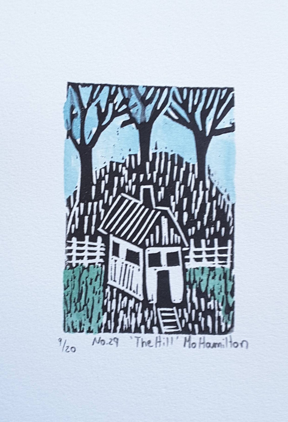 The Hill No. 29 of The 100 Houses Project. Original Lino-cut | Etsy