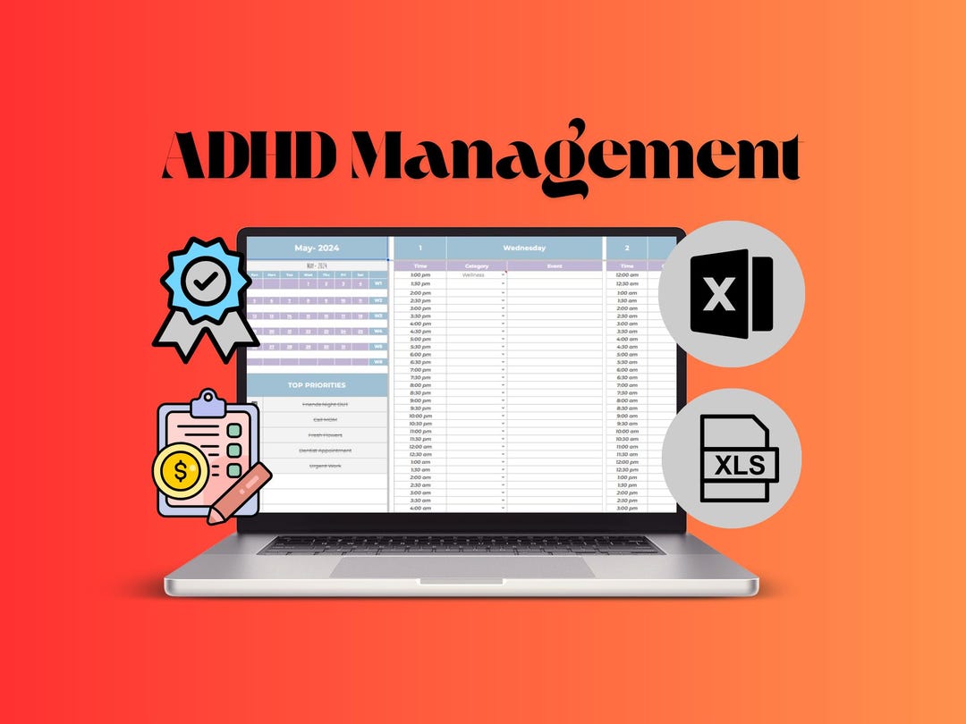 ADHD Time Management Tool Google Sheet Template Spreadsheet | ADHD Time ...