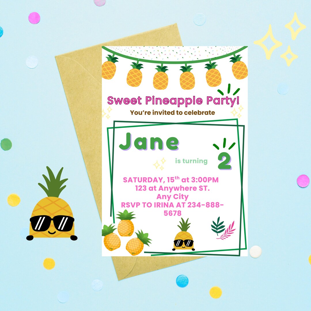 Editable Pineapple Birthday Invitation | Pineapple Theme | Tropical ...