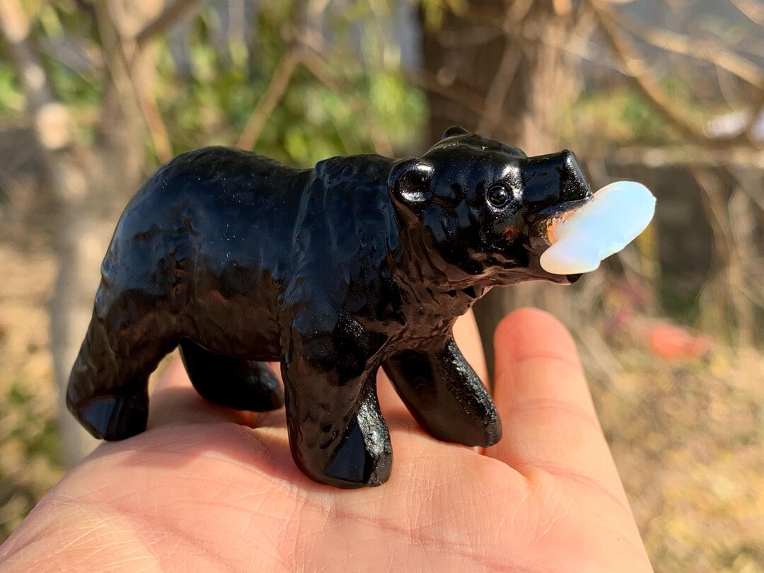 Obsidian Crystal Polar Bear: Hand Carved Stone Animal Figurine - Etsy