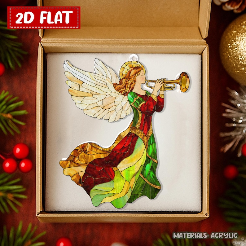 Angel Acrylic Suncatcher, Trumpet Angel Christmas Ornament, Religious ...