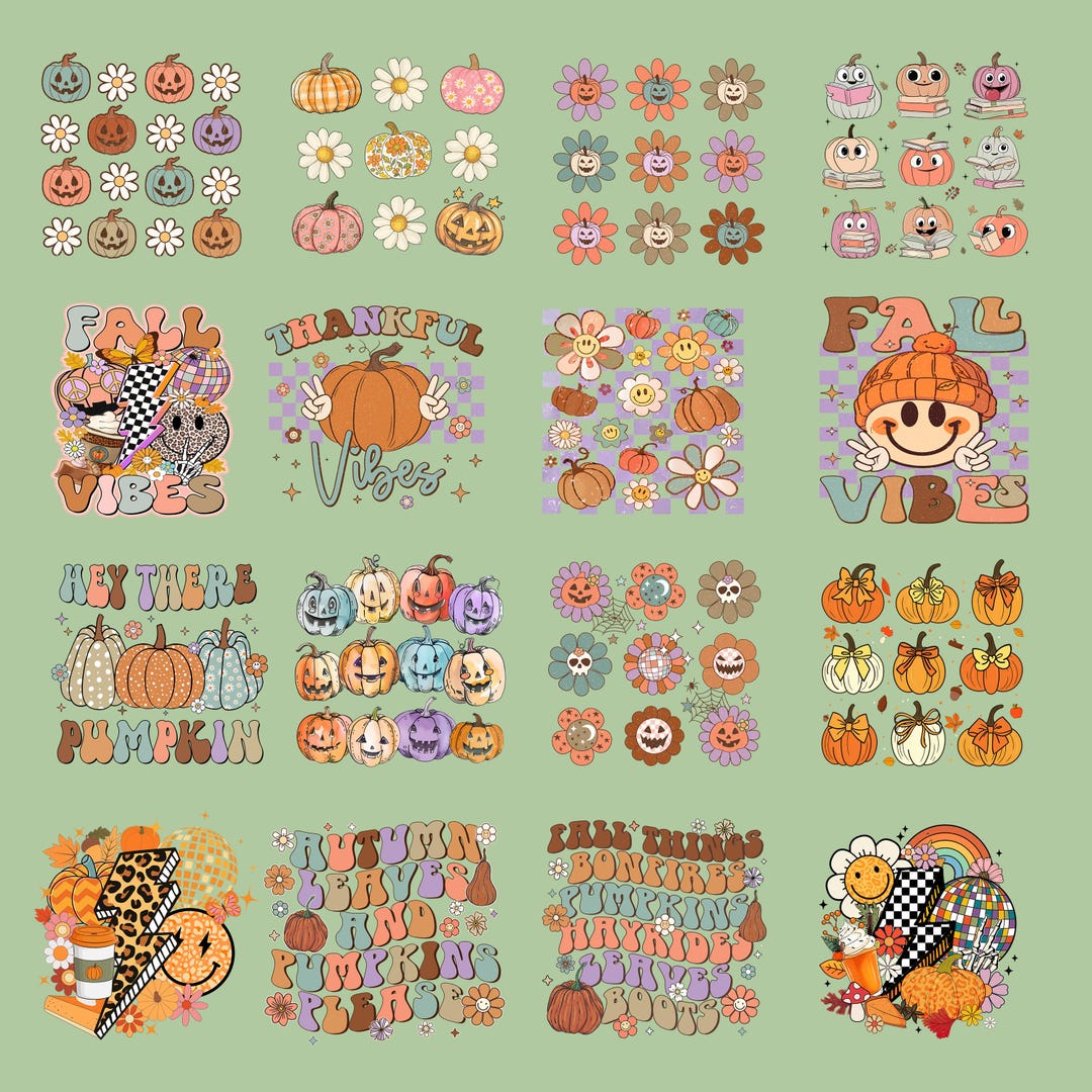 Retro Groovy Fall PNG Bundle: Pumpkin Autumn Designs (digital Download ...