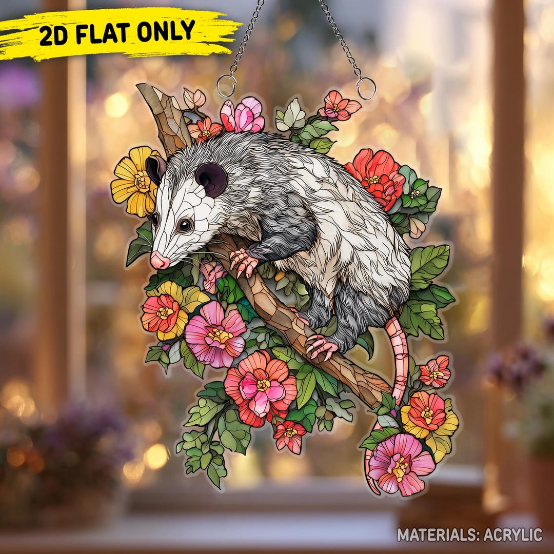 Floral Opossum Acrylic Suncatcher, Possum Window Hanging, Wildflower ...