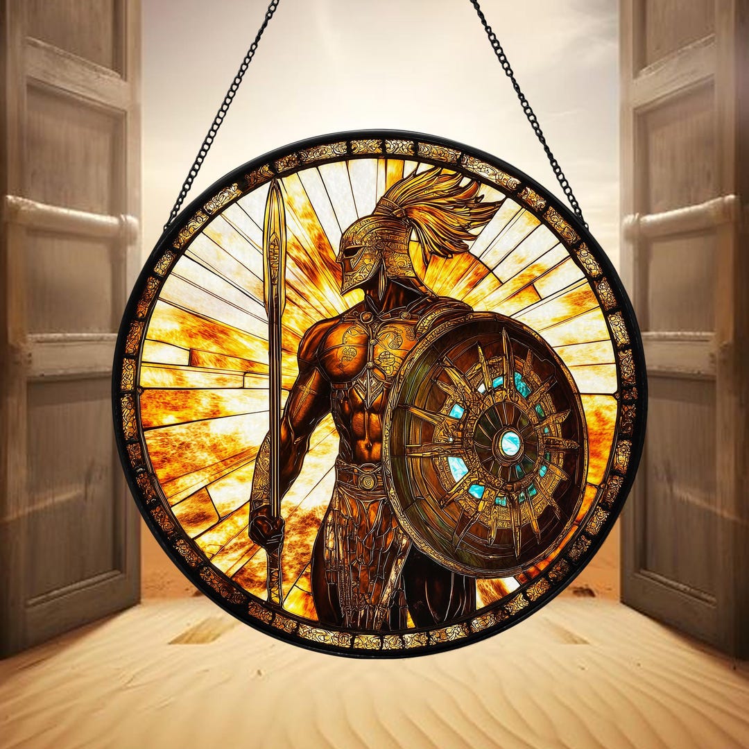 Athena Warrior Faux Stained Glass Suncatcher, Greek Goddess Wisdom and ...