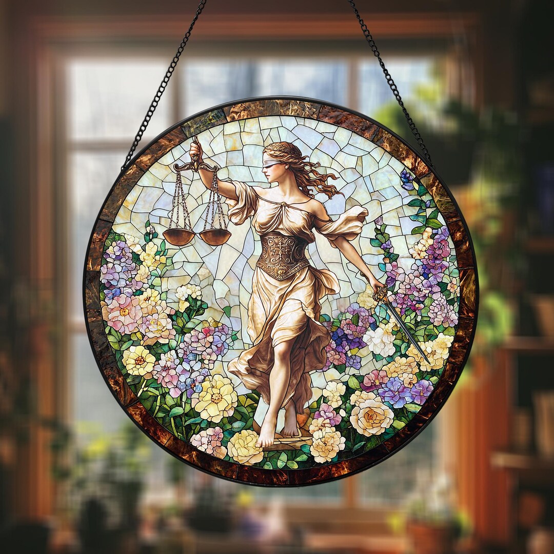 Lady Justice Faux Stained Glass Suncatcher: Scales of Justice Window ...