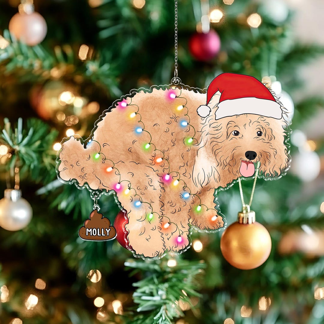Funny Poodle Dog Pooping 2D Acrylic Christmas Ornament, Custom ...