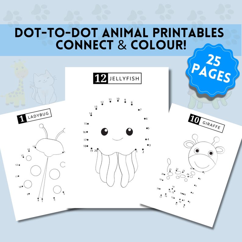 25 Dot to Dot Animal Printable Worksheets for Kids Fun Preschool ...