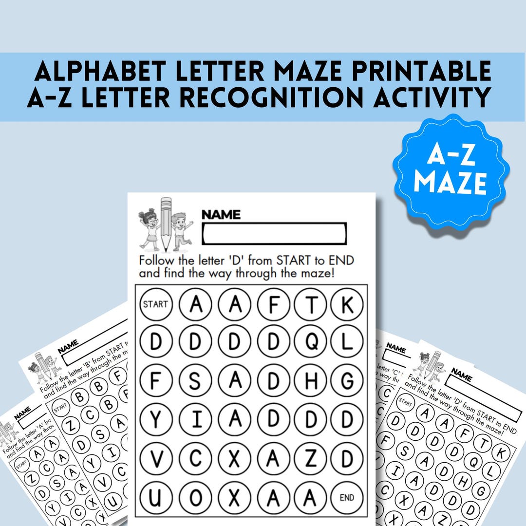 Alphabet Letter Maze Printable A-Z Letter Recognition Activity for Kids ...