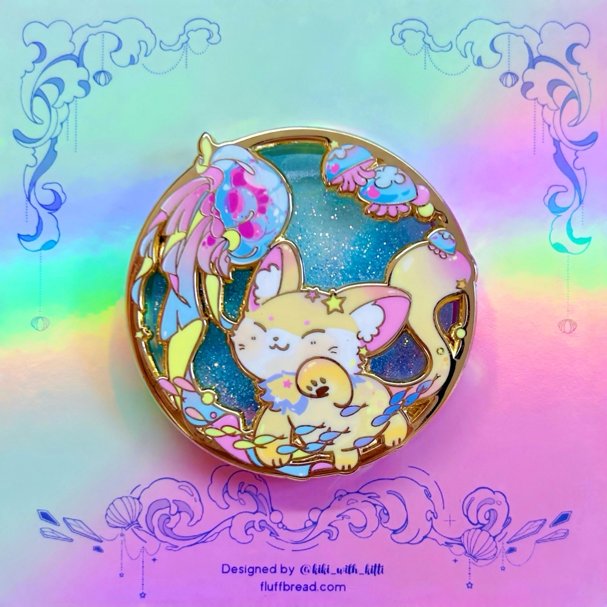 Jellycat Glitter Liquid Sand Cat Enamel Pin - Yellow Kitty With ...