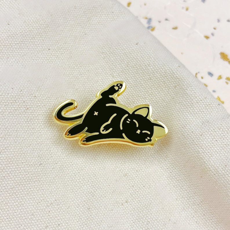 Nap Black Cat Hard Enamel Pin - Cute Kitty Lapel Brooch, Wearable ...