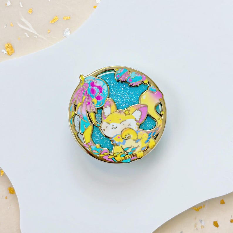 Jellycat Glitter Liquid Sand Cat Enamel Pin - Yellow Kitty With ...
