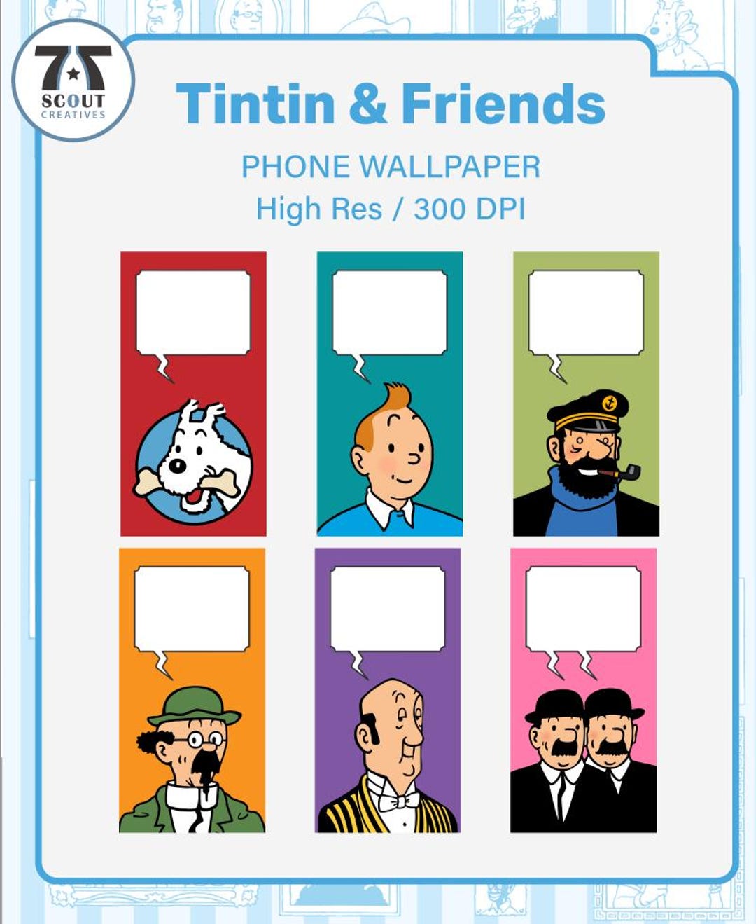 Tintin and Friends, Phone Wallpaper | 6 PNG Files | 300 DPI |captain ...