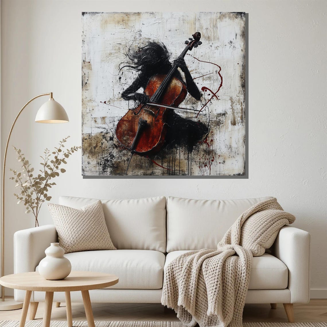 Abstract Cello Player Canvas Painting, Music Wall Art, Expressive ...