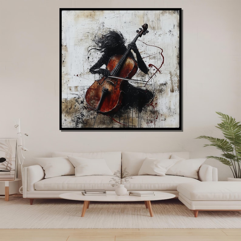 Abstract Cello Player Canvas Painting, Music Wall Art, Expressive ...