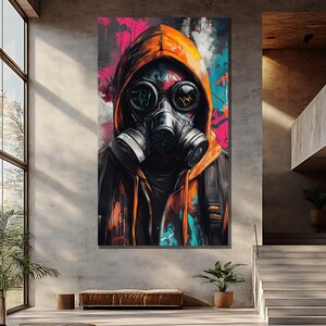 Gas Mask Graffiti Canvas Wall Art, Edgy Street Art Painting, Bold Urban ...
