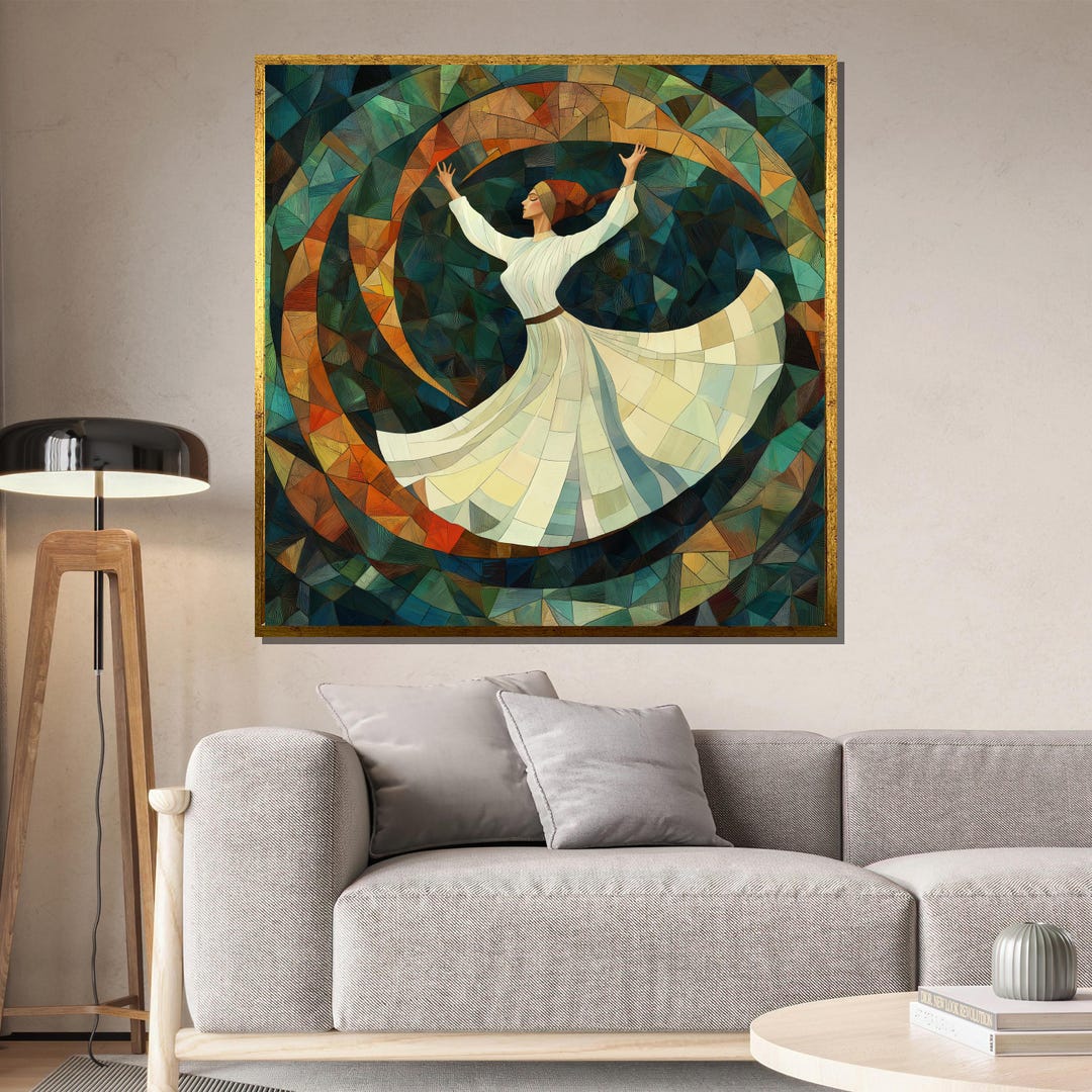 Whirling Dervish Canvas Painting, Sufi Dance Wall Art, Abstract Mosaic ...