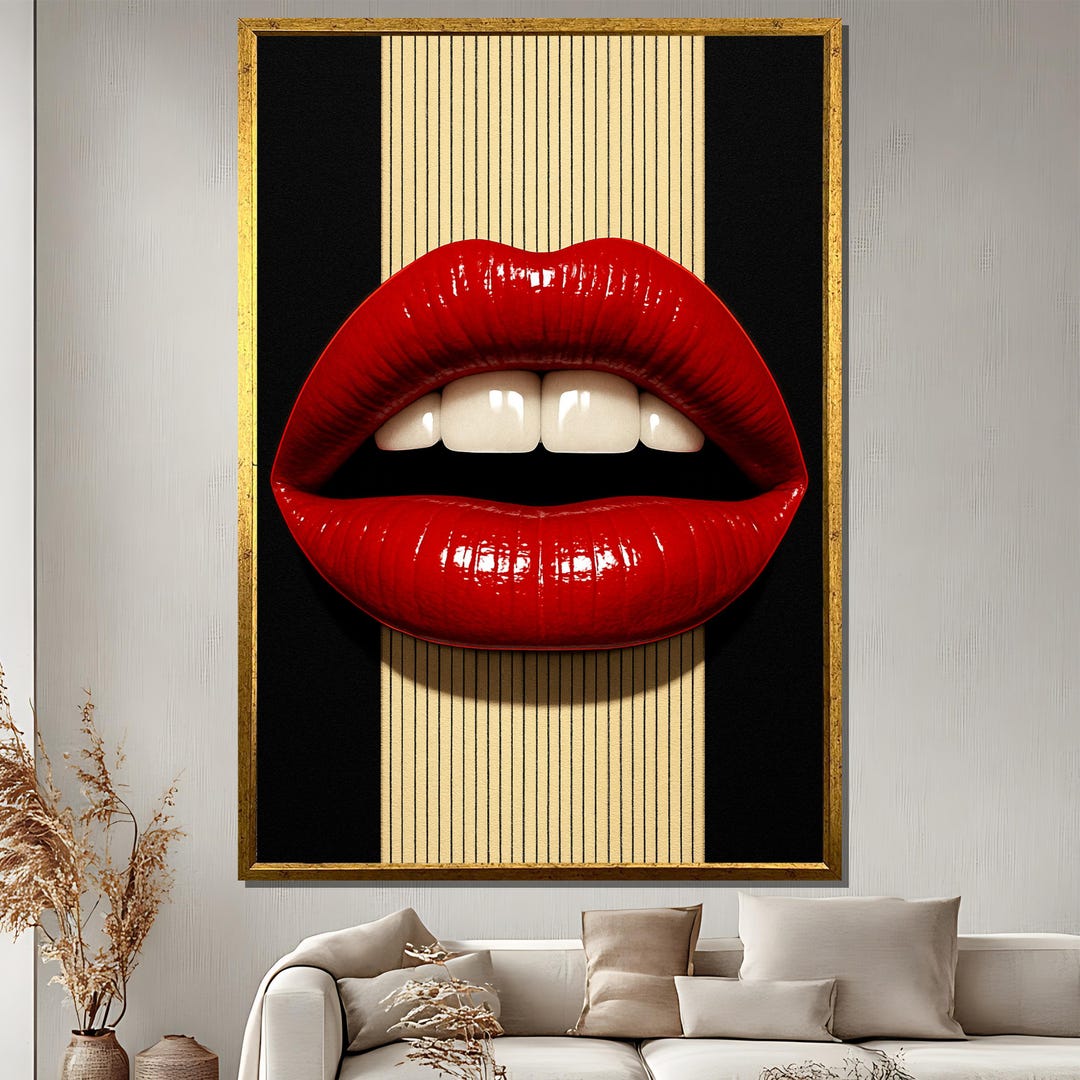 Bold Red Lips Canvas Painting – Pop Art Wall Decor, Ready to Hang Gift ...