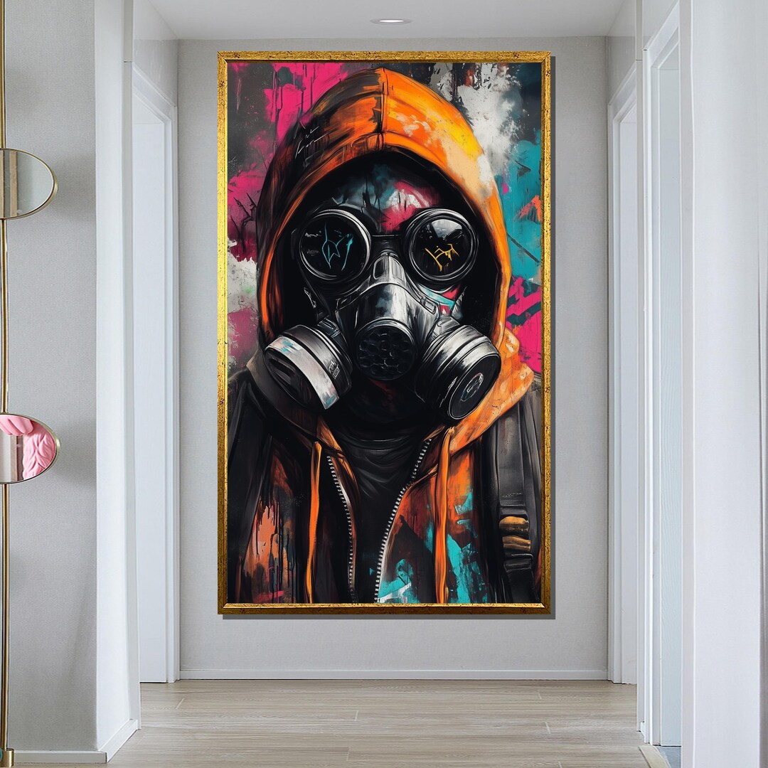 Gas Mask Graffiti Canvas Wall Art, Edgy Street Art Painting, Bold Urban ...