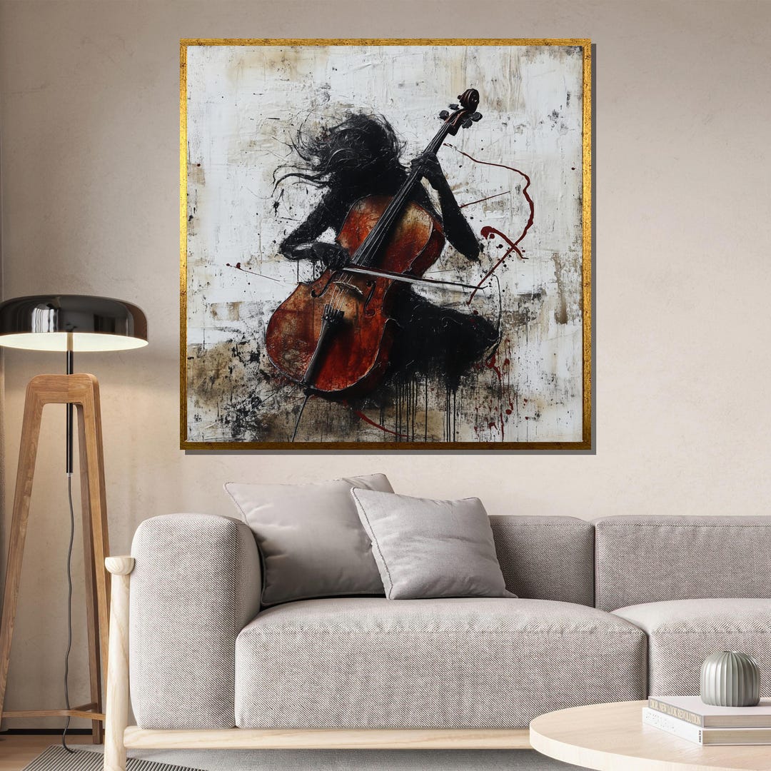 Abstract Cello Player Canvas Painting, Music Wall Art, Expressive ...