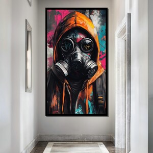 Gas Mask Graffiti Canvas Wall Art, Edgy Street Art Painting, Bold Urban ...