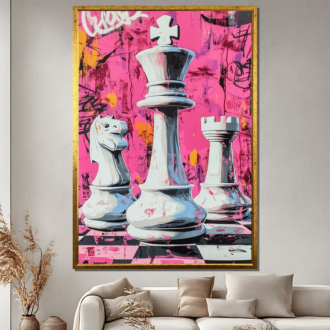 Chess Pieces Graffiti Wall Art, Modern Chess Canvas Print, Vibrant ...