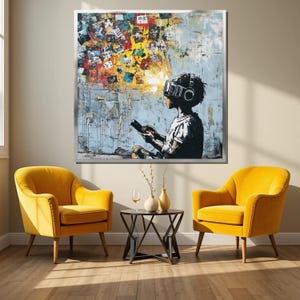 VR Technology Wall Art, Graffiti Pop Art Canvas, Modern Digital Street ...