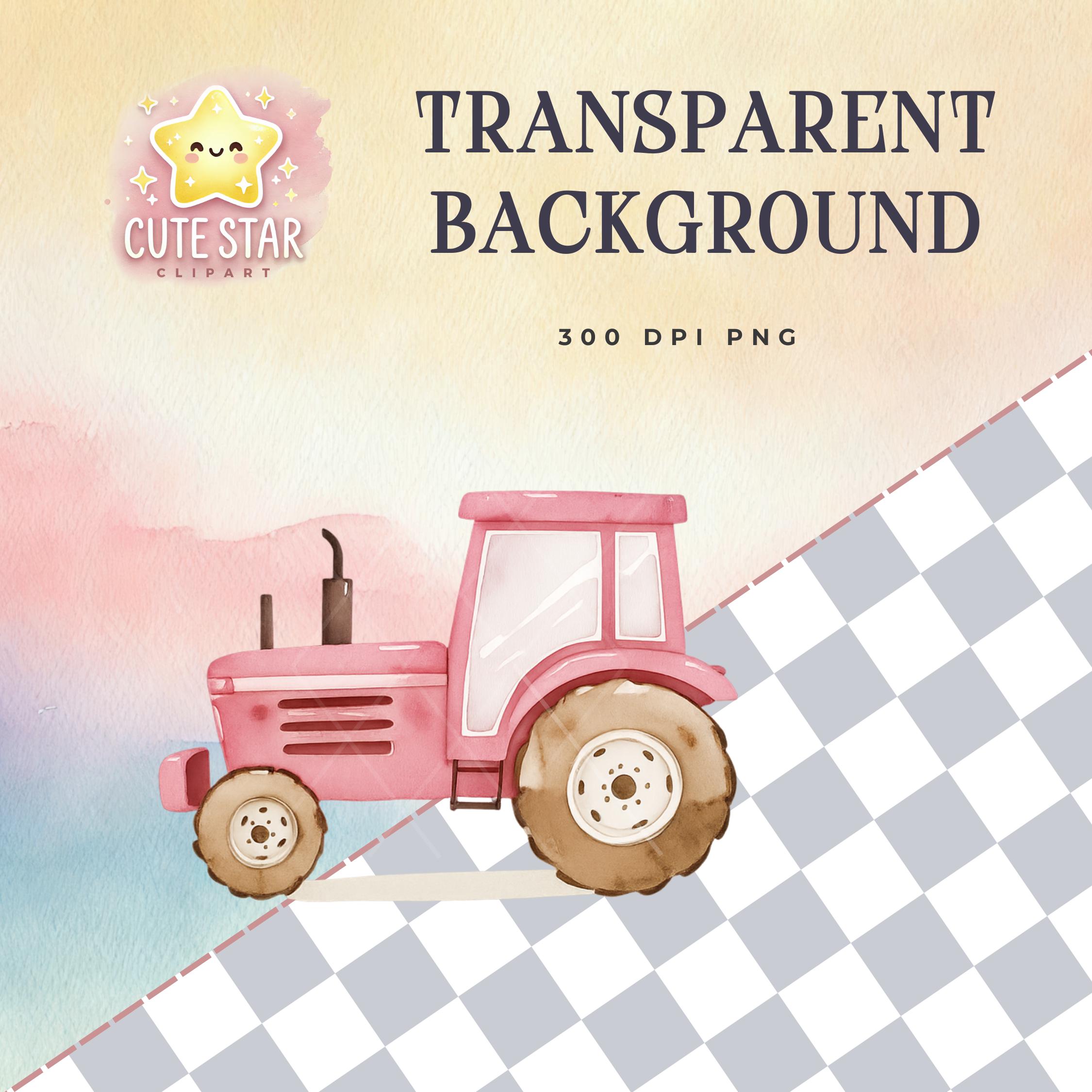 Pink Tractor Clipart: Watercolor Farm Vehicle PNG (commercial Use) - Etsy