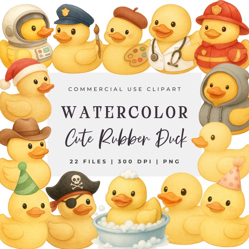 Watercolor Rubber Duck Clipart, Cute Duckling PNG (digital Download) - Etsy