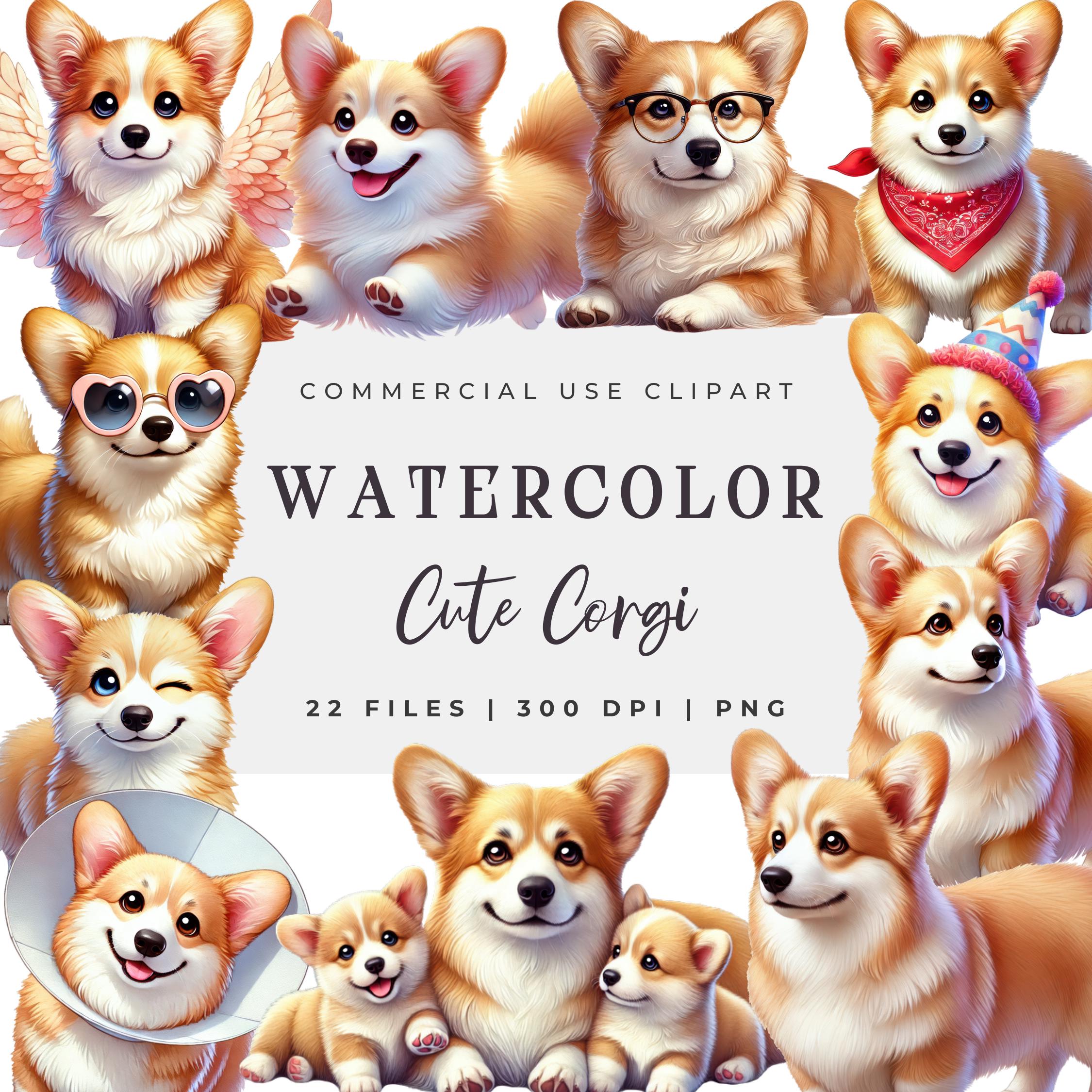 Cute Corgi Clipart Cute Dog Watercolor Clipart Instant Download Corgi ...