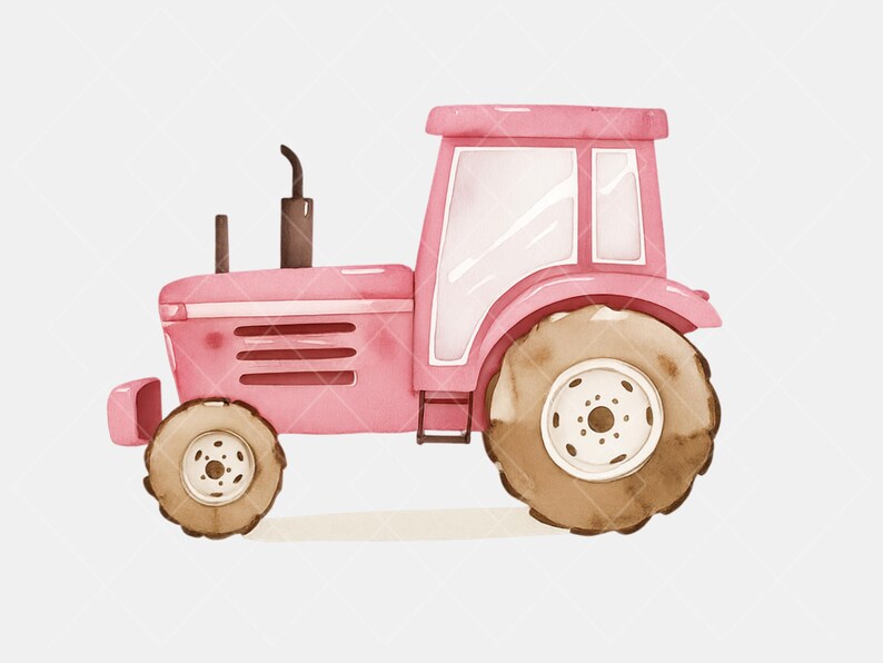Pink Tractor Clipart: Watercolor Farm Vehicle PNG (commercial Use) - Etsy