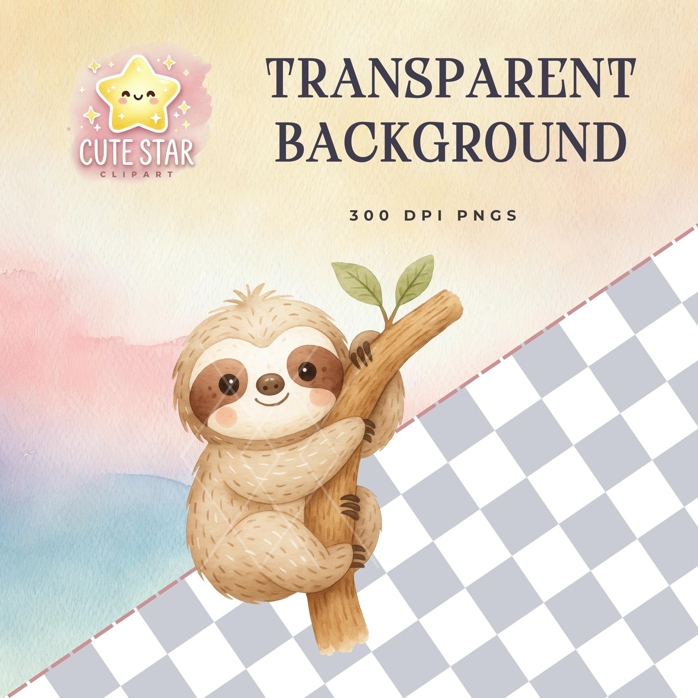 Watercolor Sloth Clipart: Jungle Animal PNG for Kids Crafts (digital ...