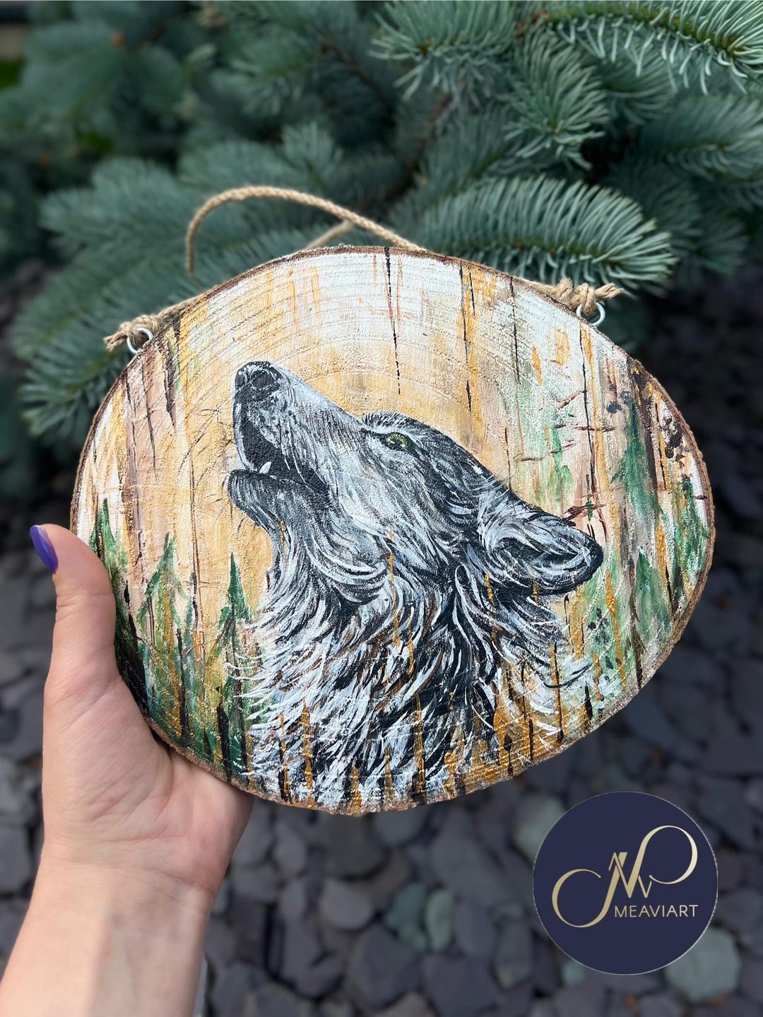 Hand-painted Howling Wolf Wood Wall Art: Rustic Animal Decor - Etsy