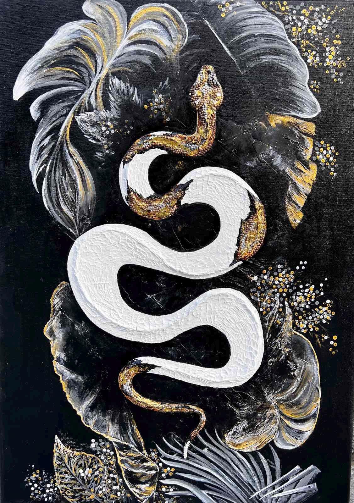Textured Snake Painting: 3D Minimalist Art, Modern Wall Decor (50/70 Cm ...