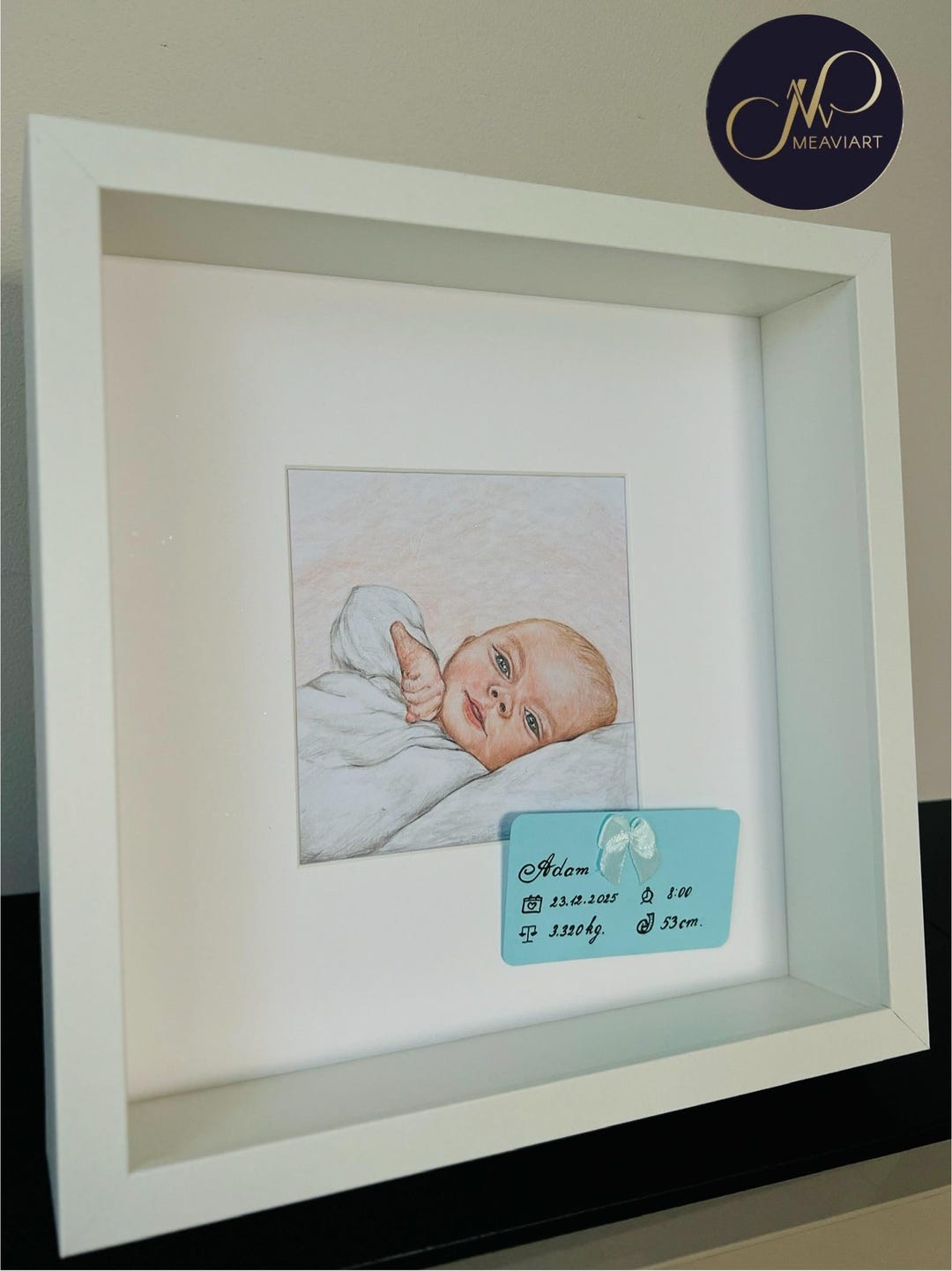 Handmade Newborn Portrait With Birth Stats – Personalized Baby Birth ...
