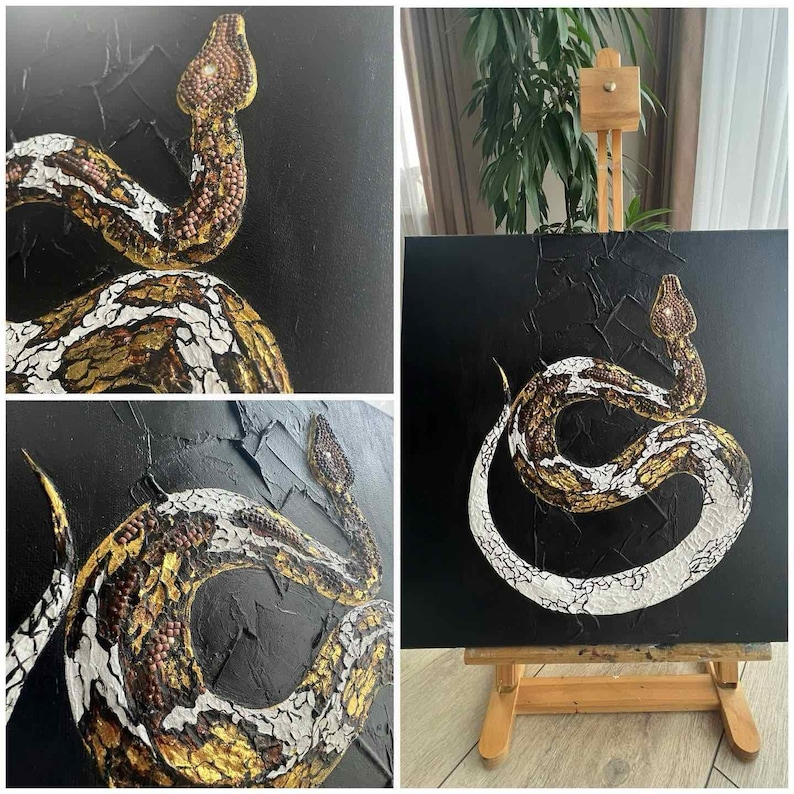 Textured Painting Featuring a Snake. Size 40x40x3 Cm - Etsy