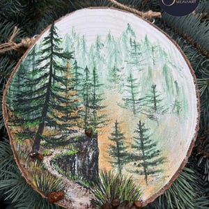 Hand-painted Forest Scene on Wood Slice: Rustic Nature Wall Art - Etsy